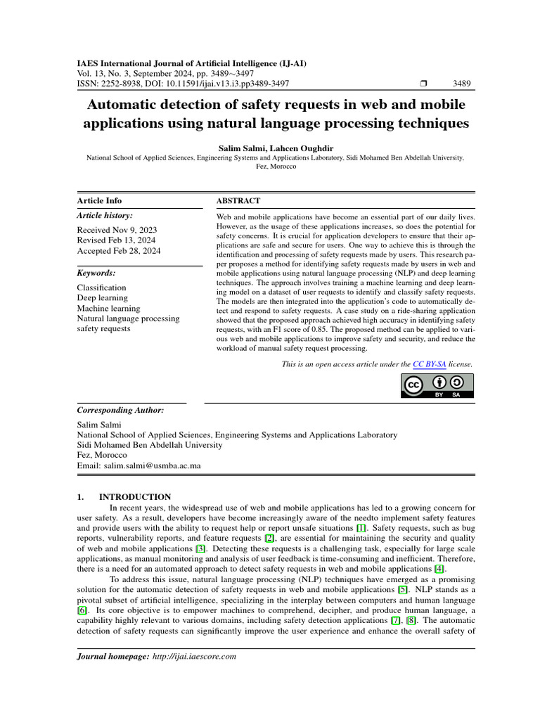 Automatic Detection of Safety Requests in Web and Mobile Applications Using Natural Language ...