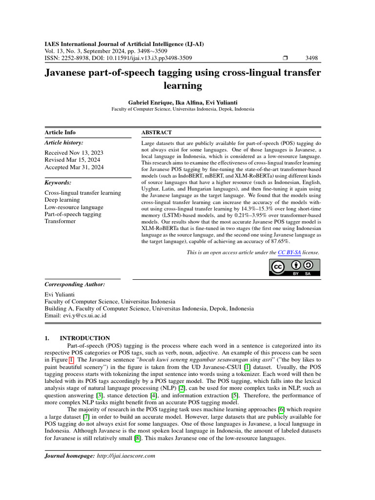 Javanese Part-Of-Speech Tagging Using Cross-Lingual Transfer Learning | PDF | Linguistics ...