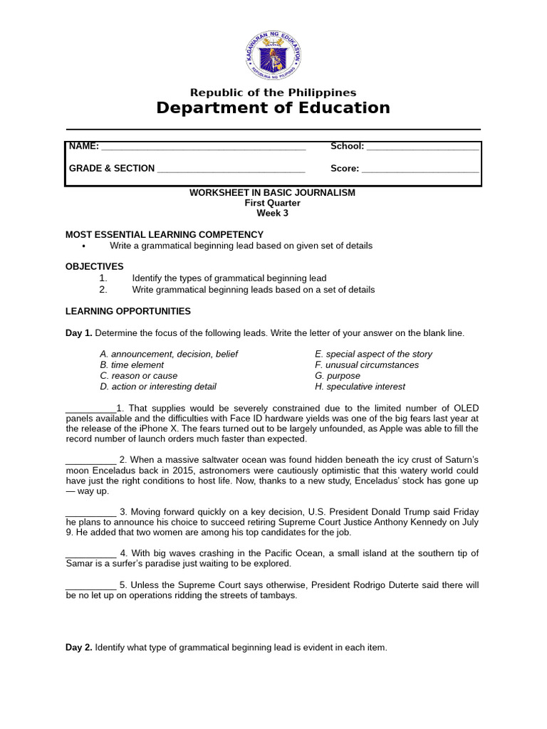 Q1- Worksheet-SPJ7-WEEK3 | PDF