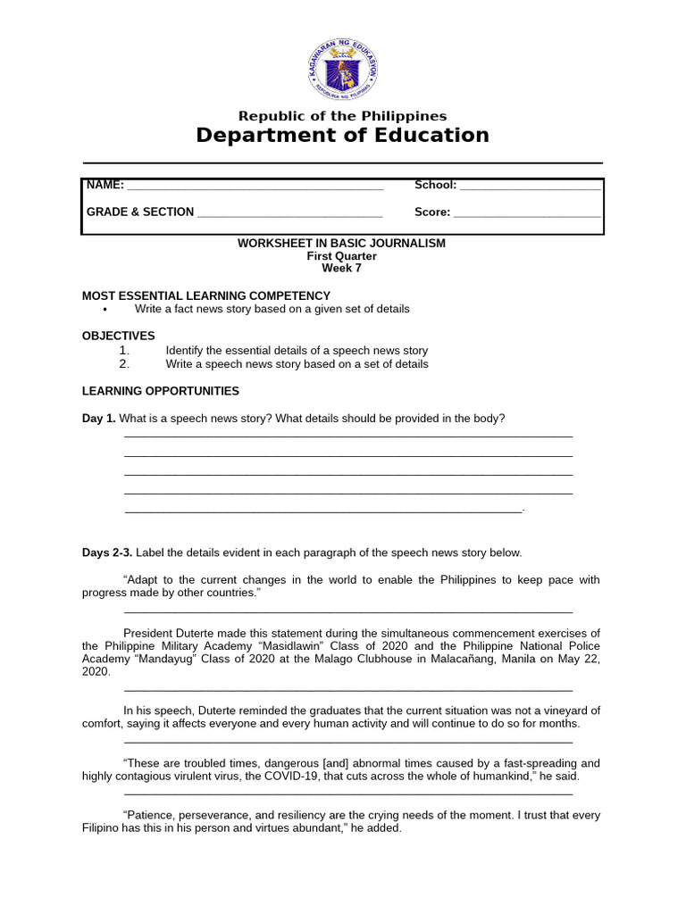 Q1- Worksheet-SPJ7-WEEK7 | PDF