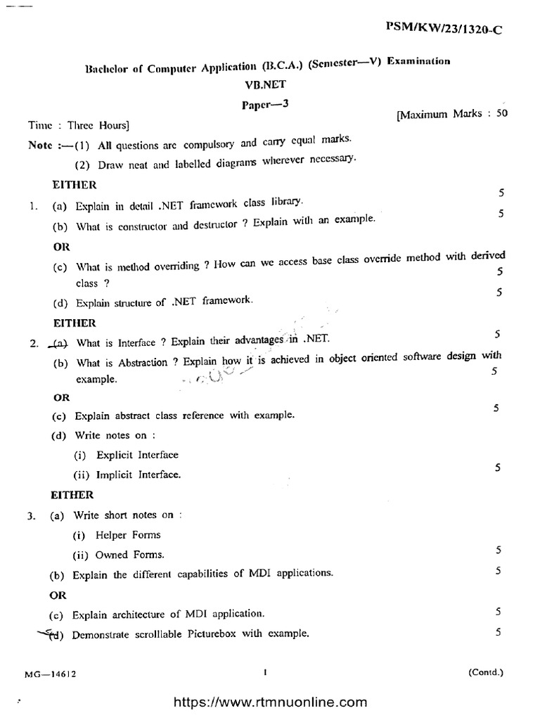 Bca 5 Sem VB Dot Net 1320 C Winter 2023 | PDF | Inheritance (Object Oriented Programming ...