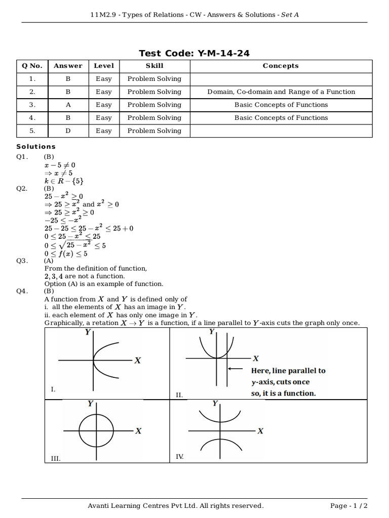 CW 11M2.9 Functions 1 Jee Ans | PDF | Computers