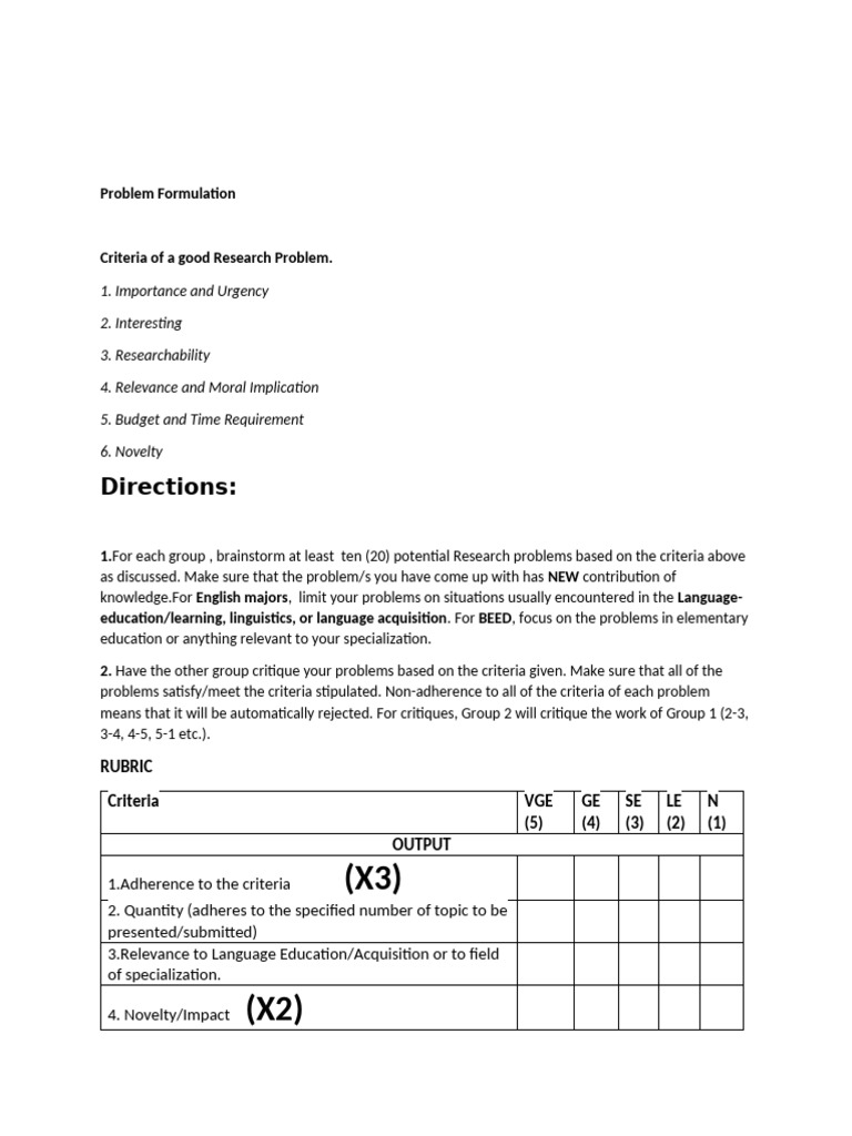 Problem Formulation With Rubric | PDF | Career & Growth | Teaching Methods & Materials