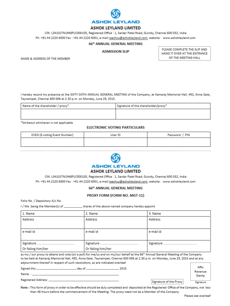 AL-Admission Slip Proxy Form - and Notice 2015 | PDF | Securities ...