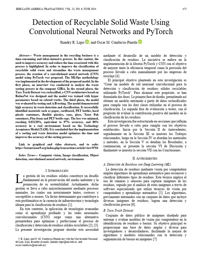 Detection of Recyclable Solid Waste Using Convolutional Neural Networks and PyTorch | PDF ...