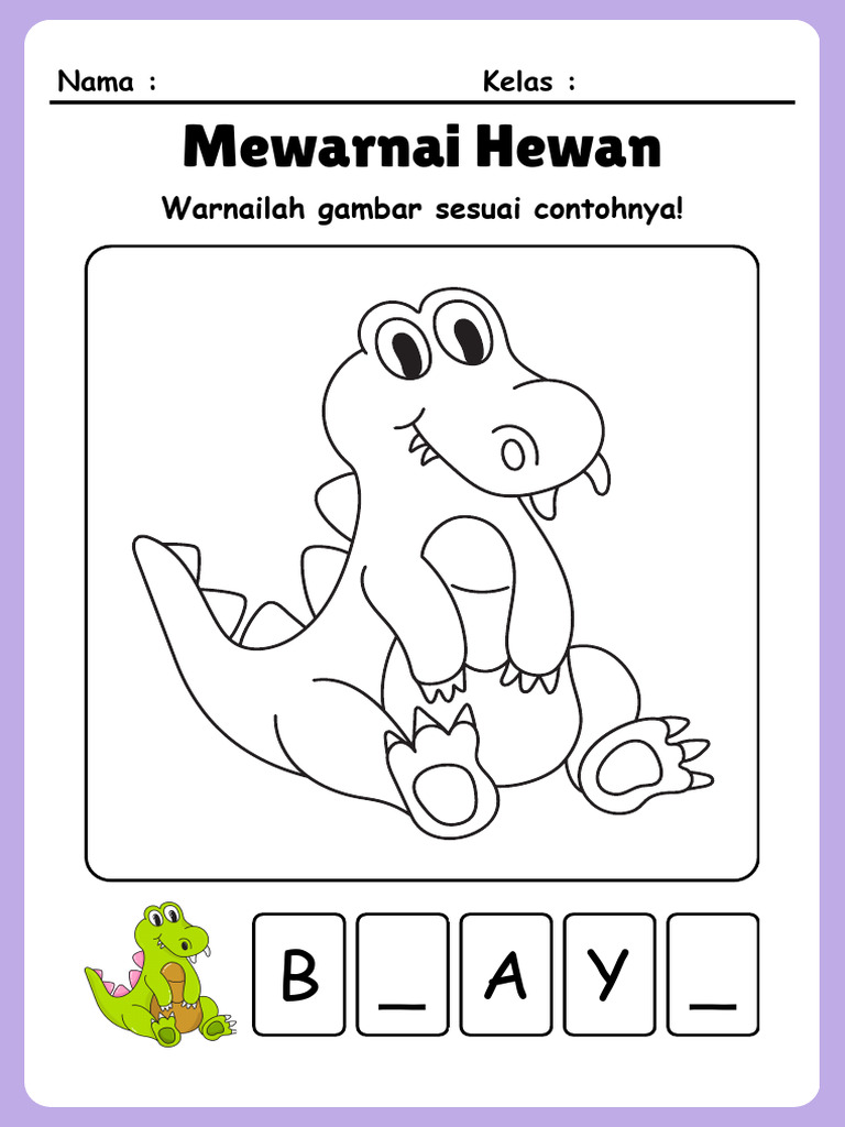 Mewarnai Hewan Lembar Kerja Ungu Sederhana Ilustratif - 20240926 ...