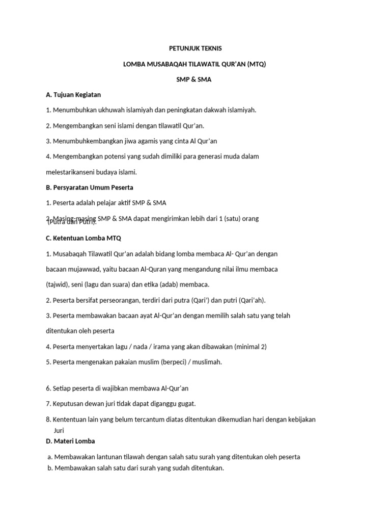 Juknis mtq-1 | PDF | Perjalanan