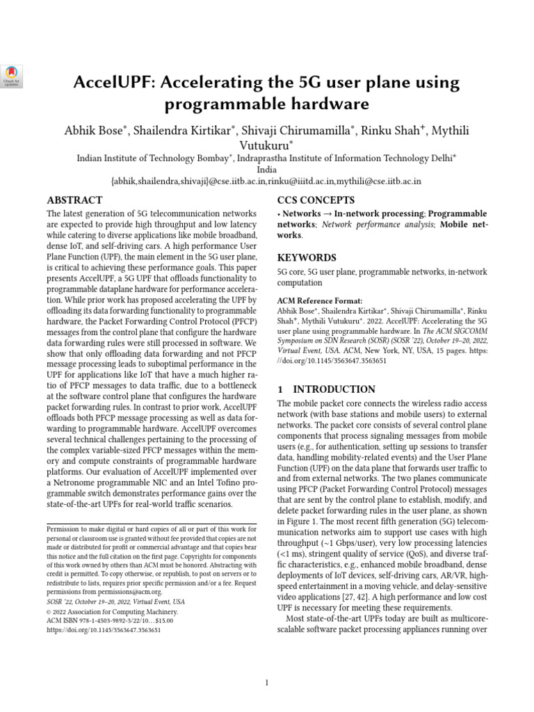 02 AccelUPF Accelerating The 5G User Plane | PDF | Computer Network | Network Protocols
