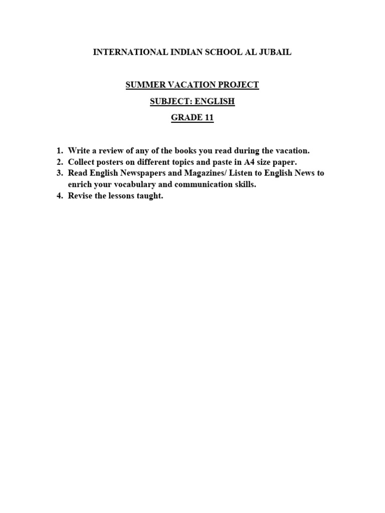 625202380903PM-Class 11 Summer Vacation Project - English | PDF