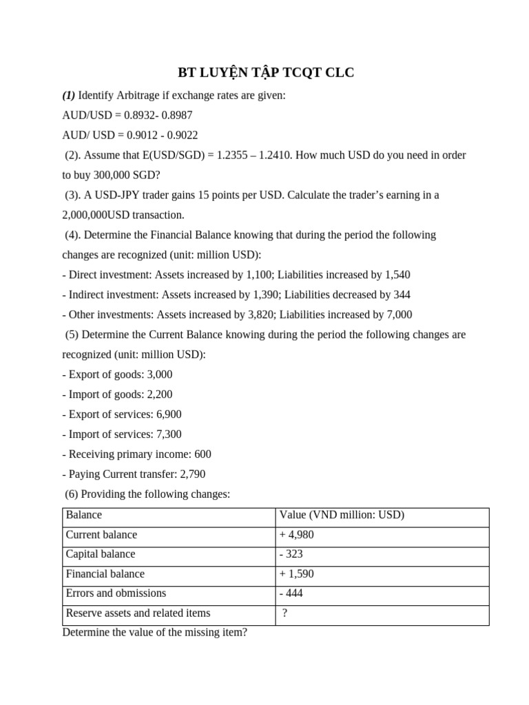 BT Luyện Tập TCQT CLC | PDF | Exchange Rate | Interest