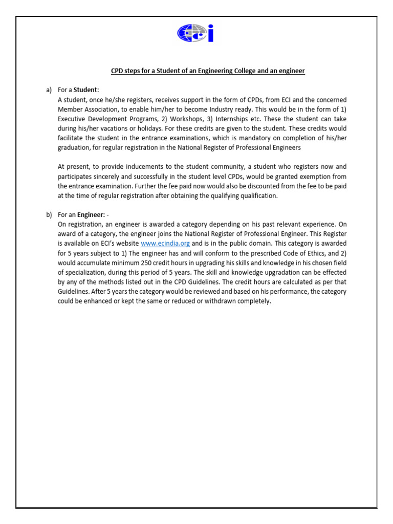 ECI CPD Guidelines for Students and Engineers | PDF