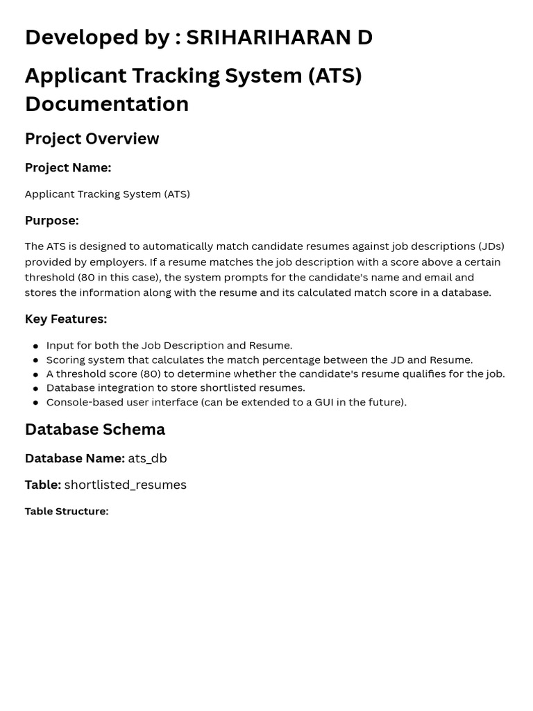 Applicant Tracking System (ATS) Documentation | PDF | Databases | Résumé