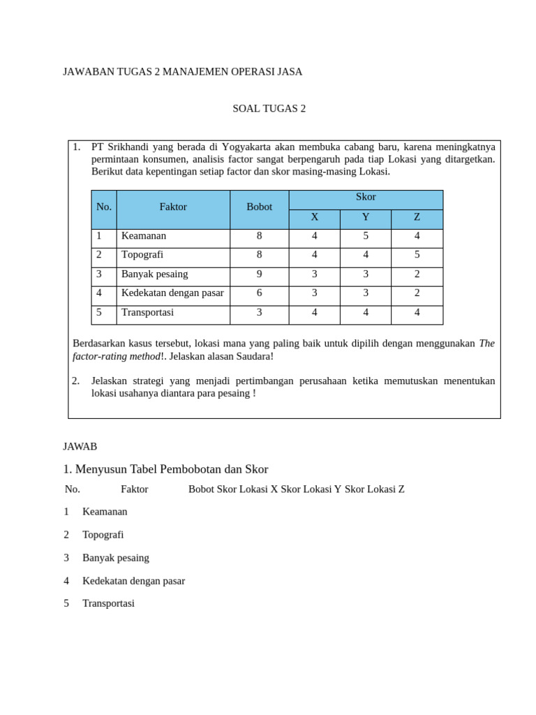 Jawaban Tugas 2 Manajemen Operasi Jasa | PDF