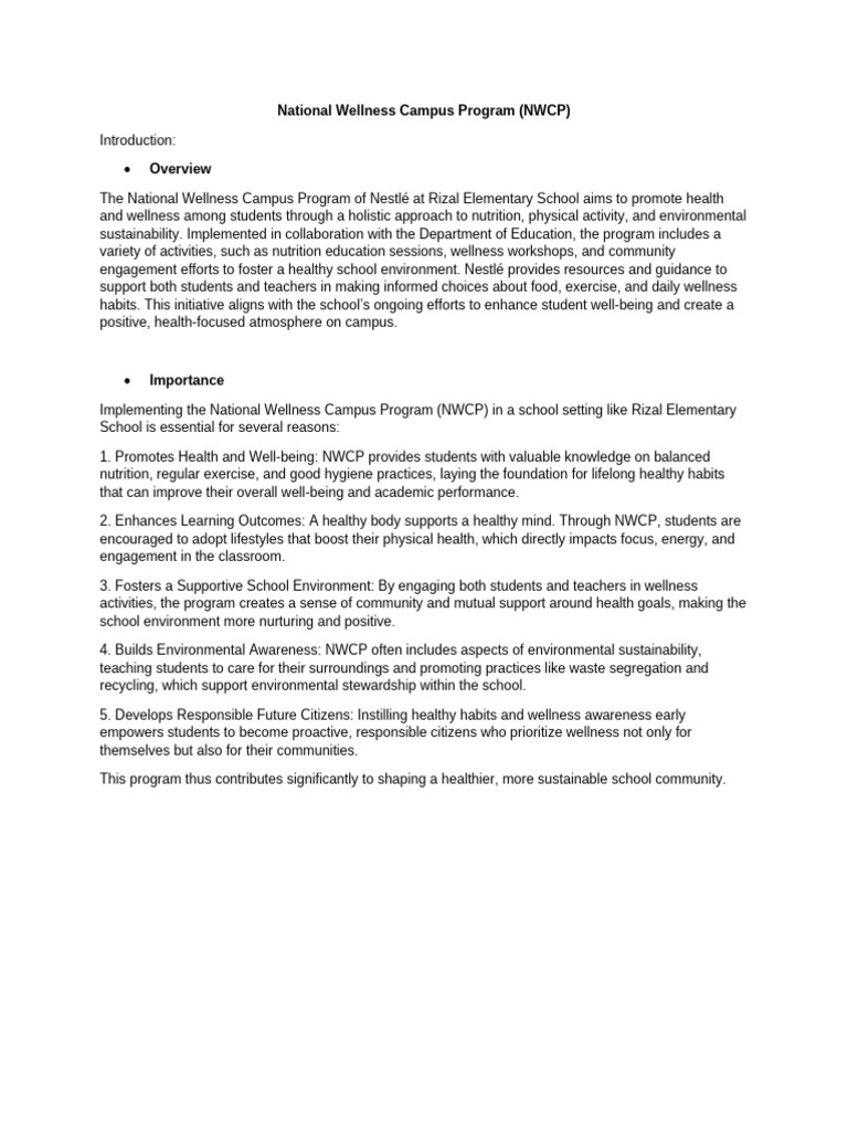Nestlé Wellness Campus Program Overview | PDF