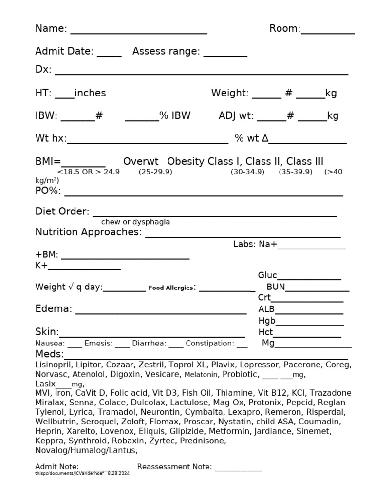 Nutrition Assessment Form | PDF | Wellness | Technology & Engineering