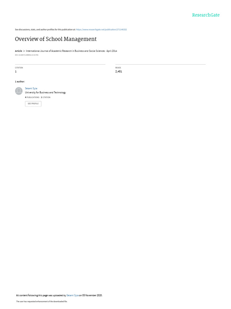 Overview of School Management | PDF | Leadership | Motivation