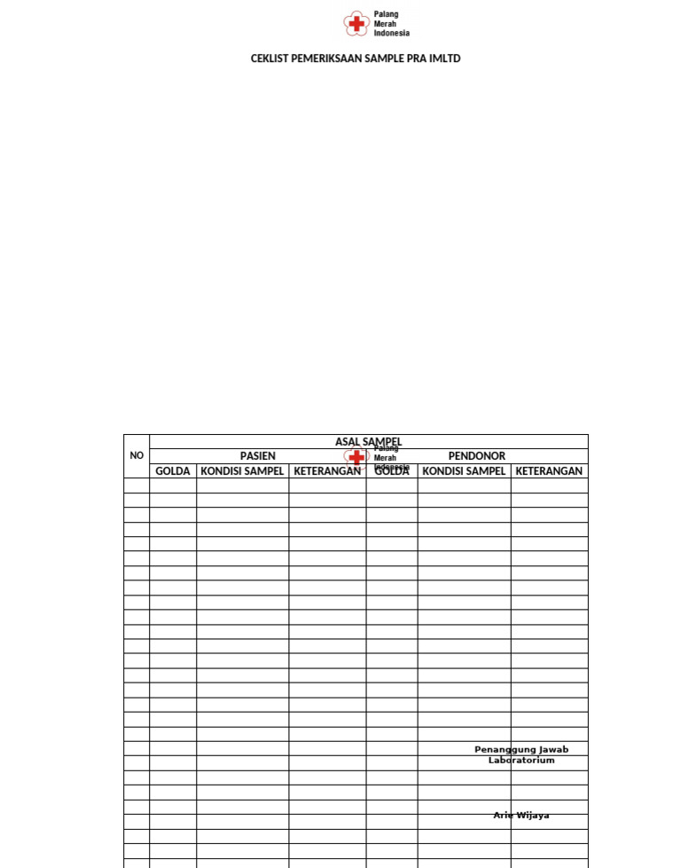 Ceklist Pemeriksaan Sample Pra Imltd | PDF