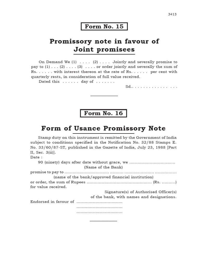 Promissory Note in Favour of Joint Promisees: Form No. 15 | PDF ...