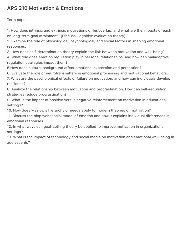 APS 210 Motivation & Emotions | PDF