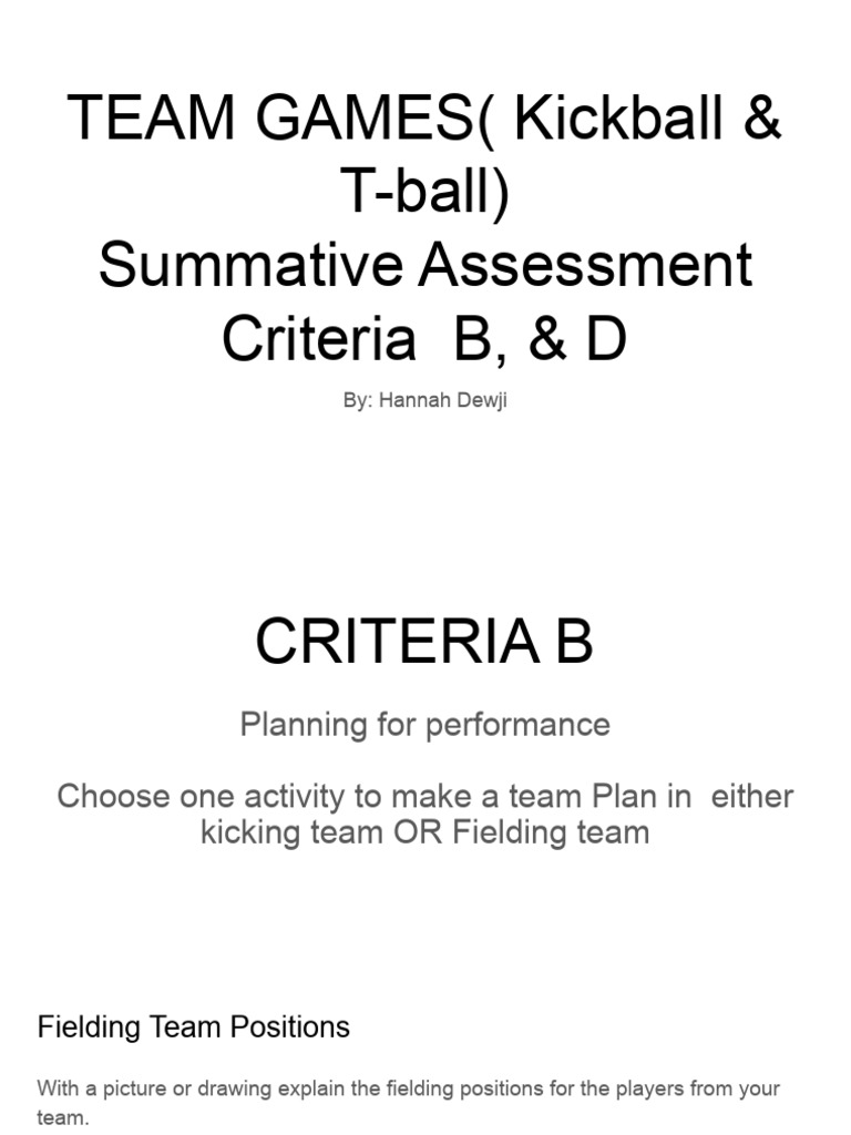 Kickball & T-Ball Team Game Assessment | PDF