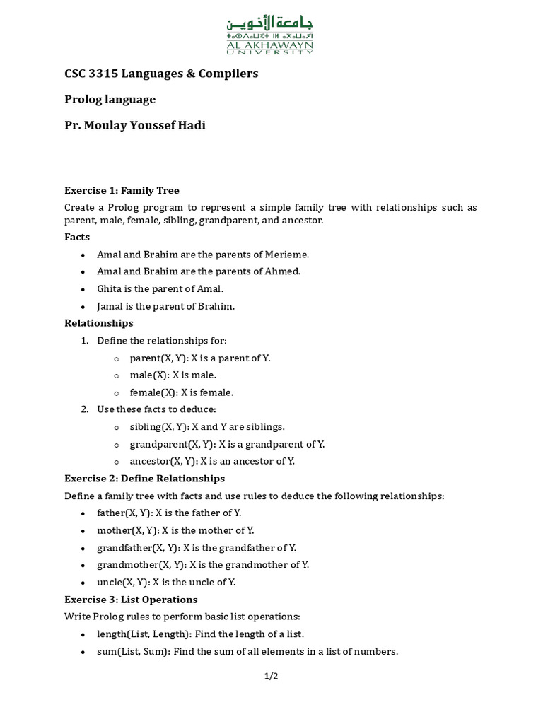 Prolog Family Tree and List Exercises | PDF | Multiplication | Computer ...