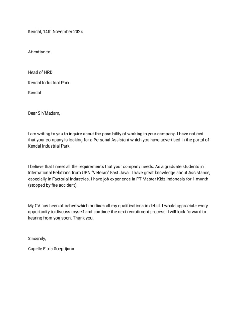 Job Apply Letter As Assistant | PDF