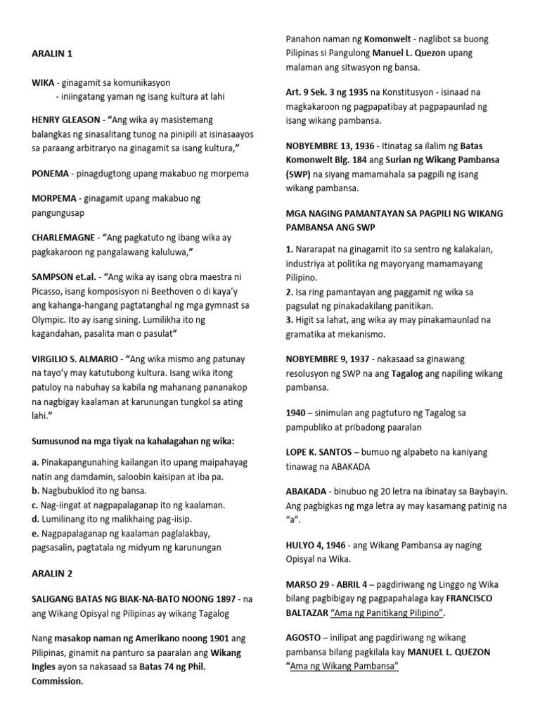 Fili 101 Reviewer | PDF