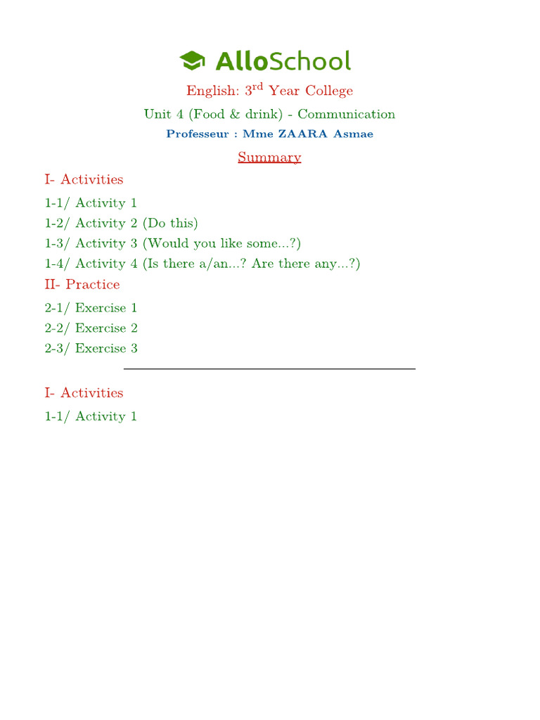 Unit 4 Food Drink Communication 2 | PDF
