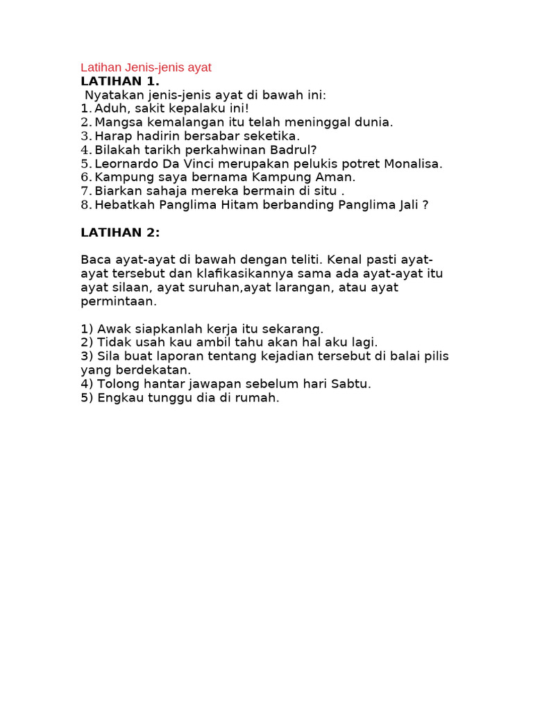 Latihan Jenis | PDF | Seni & Disiplin Bahasa | Fiksi Misteri, Thriller ...