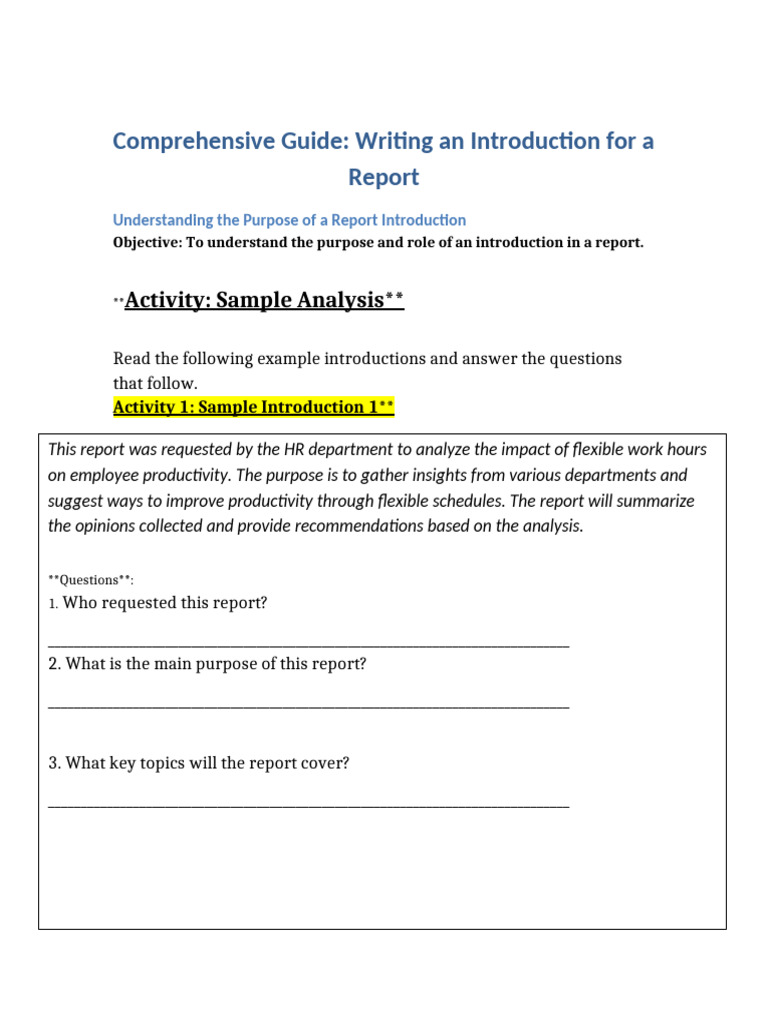 Report Writing - Intro Practice Worksheet | PDF | Employee Retention ...