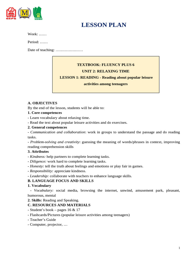 Fluency Plus 6 - LP - Unit 2.1 - Reading | PDF | Vocabulary | Question