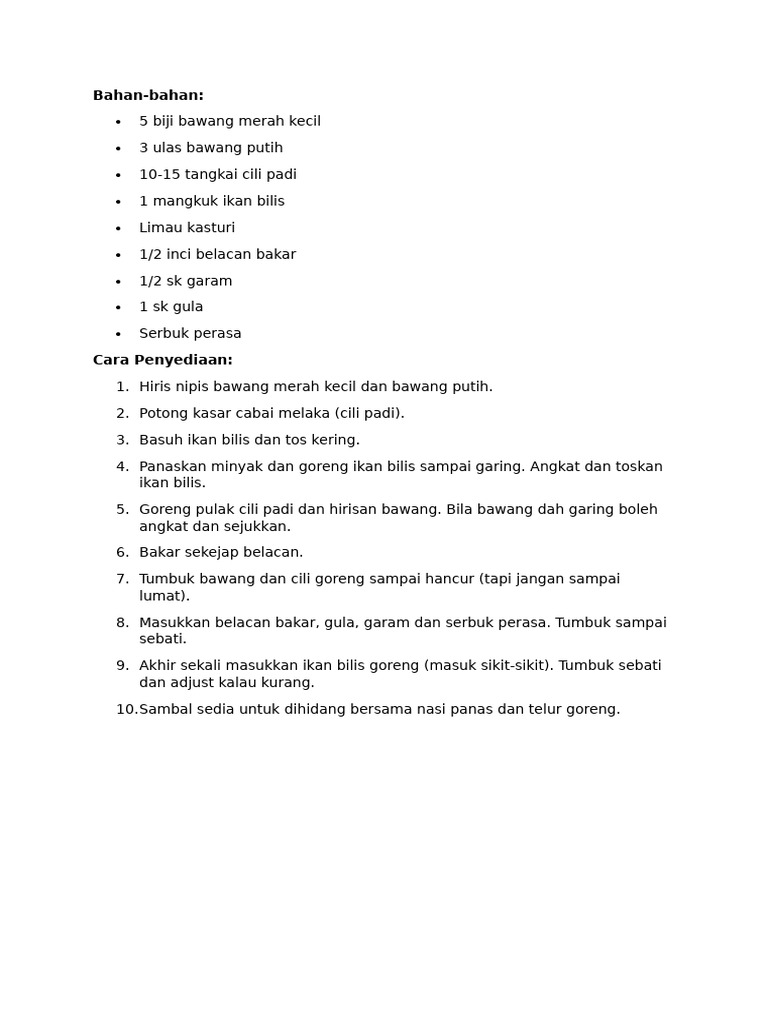 Resepi Sambal Ketuk Ikan Bilis | PDF
