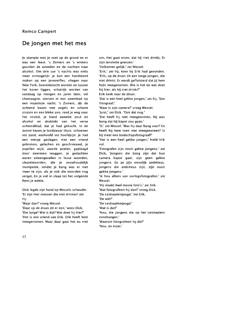 Campert, Remco - de Jongen Met Het Mes | PDF