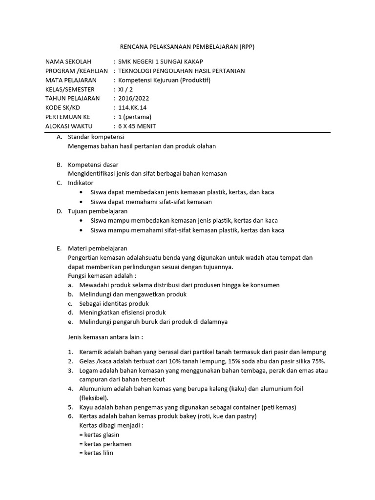 RPP Aphp Kemasan Produk | PDF