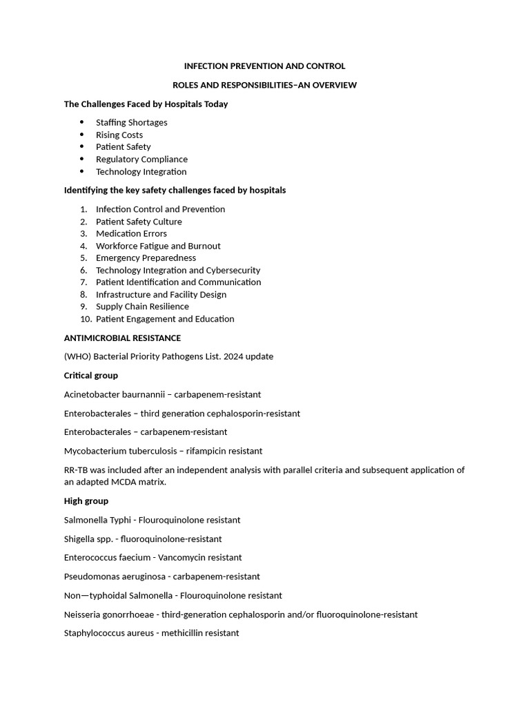 Infection Control: Roles & Challenges | PDF | Antimicrobial Resistance ...