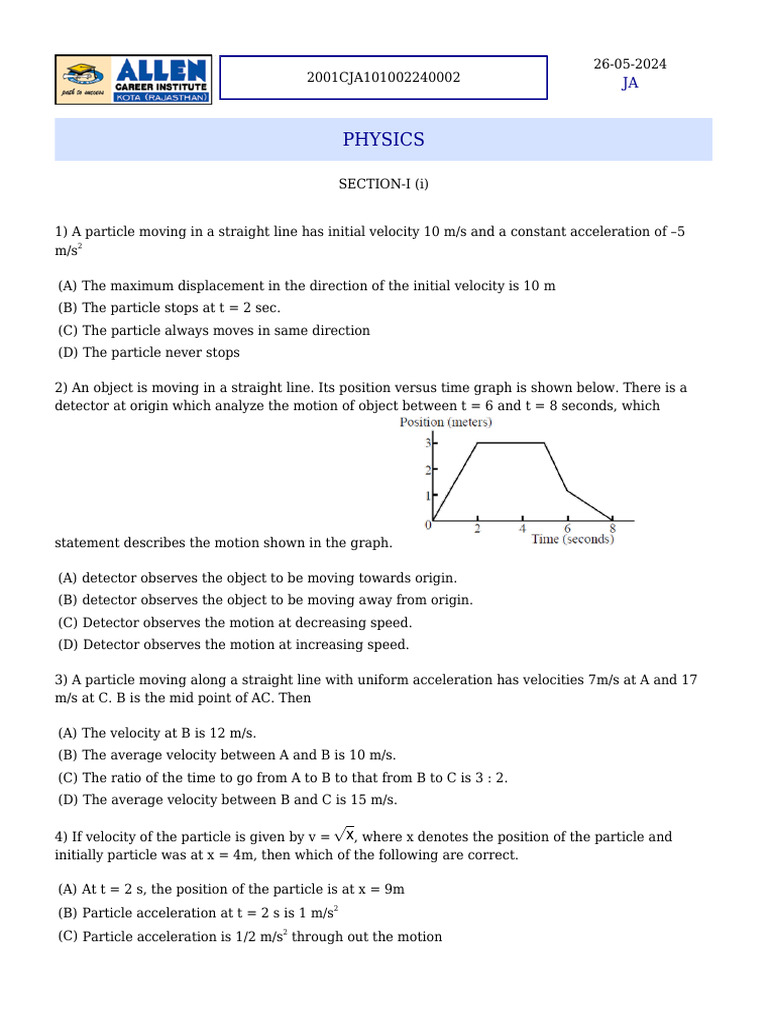 Solution 1 | PDF | Acceleration | Velocity