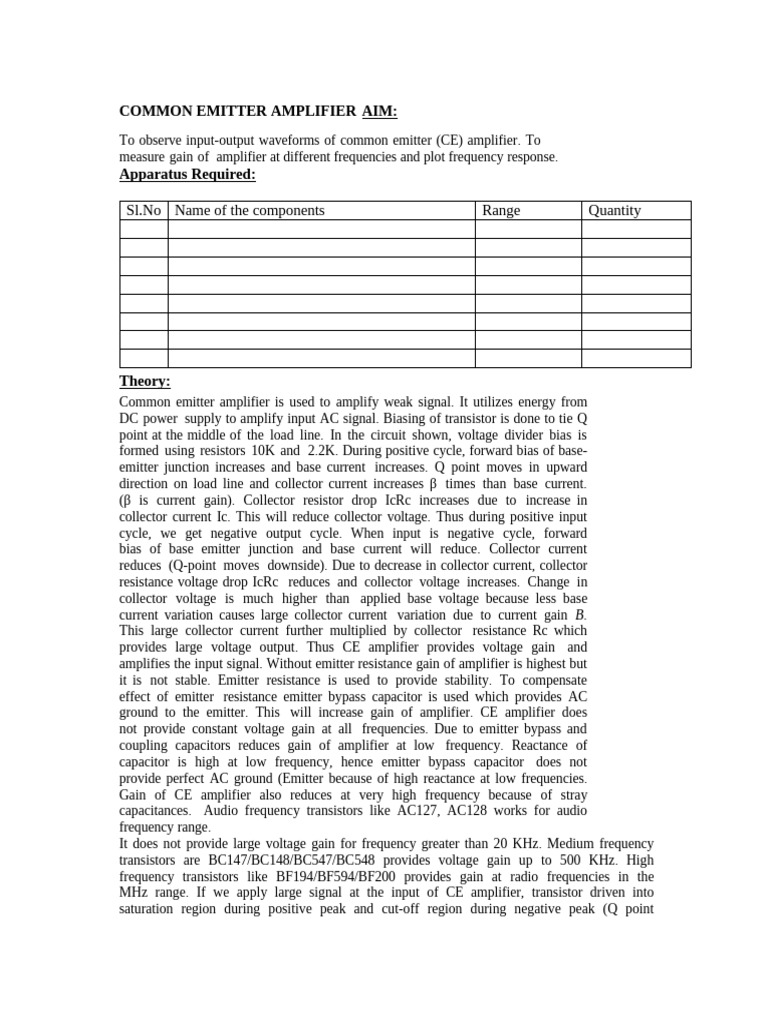 ELECTRICAL CIRCUIT PROBLEMS USING Common Emitter Amplifier | PDF | Amplifier | Electronic ...
