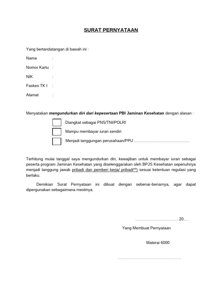 Form Pernyataan Pengunduran Diri PBI | PDF