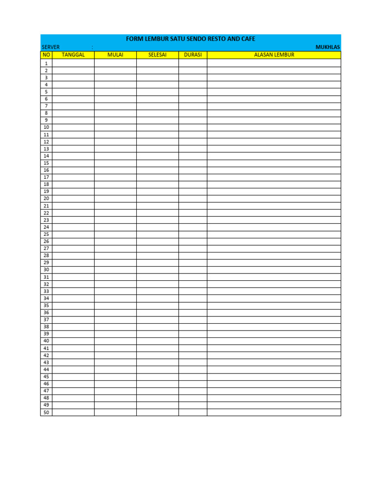 Form Lembur Satu Sendo Resto | PDF