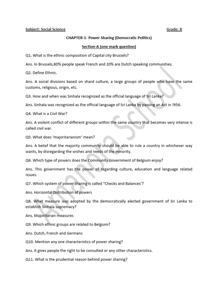 DP - Question Bank - Power Sharing | PDF | Sri Lanka | Democracy