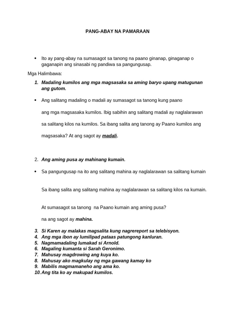 Pang-Abay Na Pamaraan | PDF