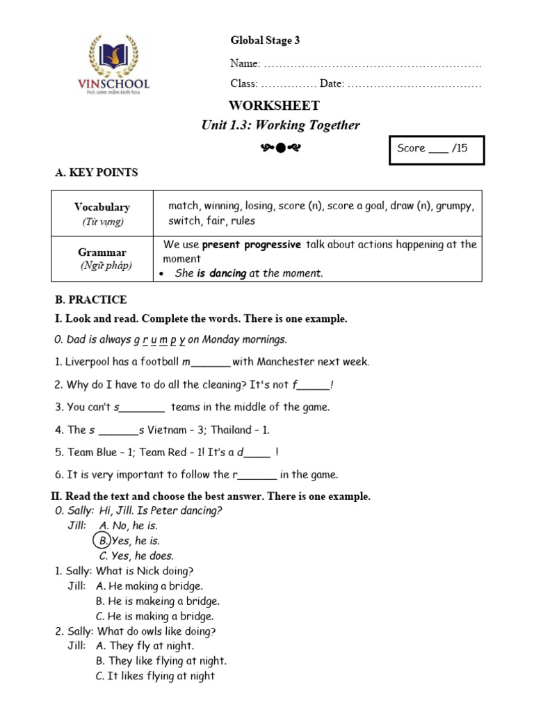 Unit 1.3: Working Together: Worksheet | PDF