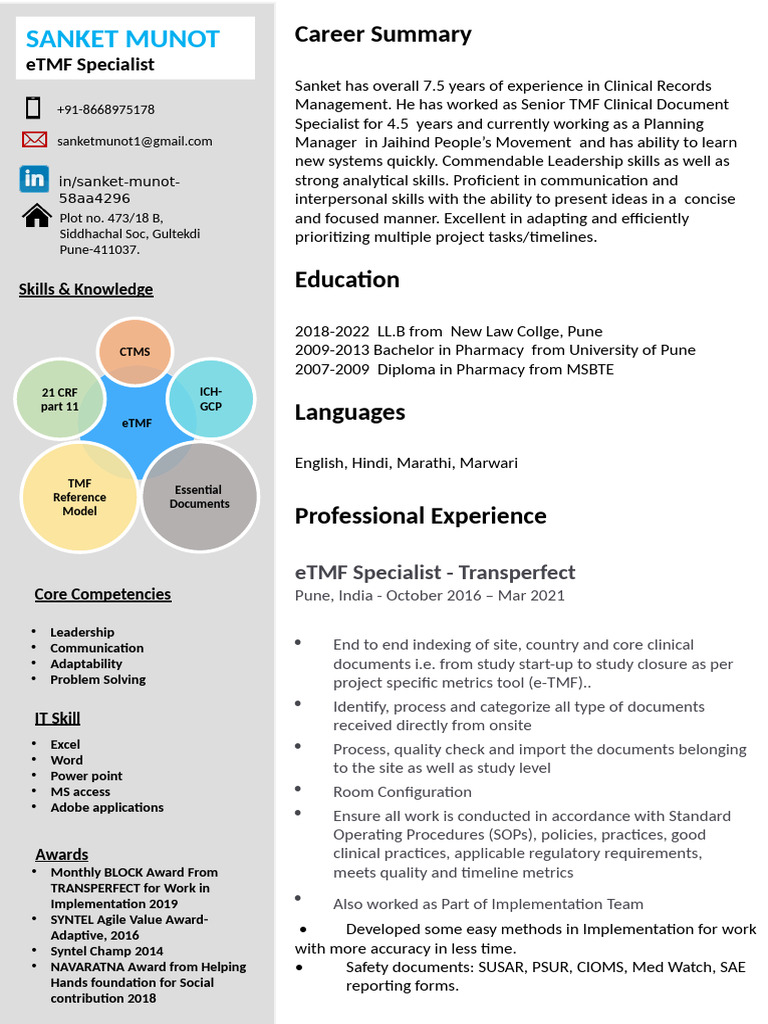 Sanket Munot CV Pp | PDF