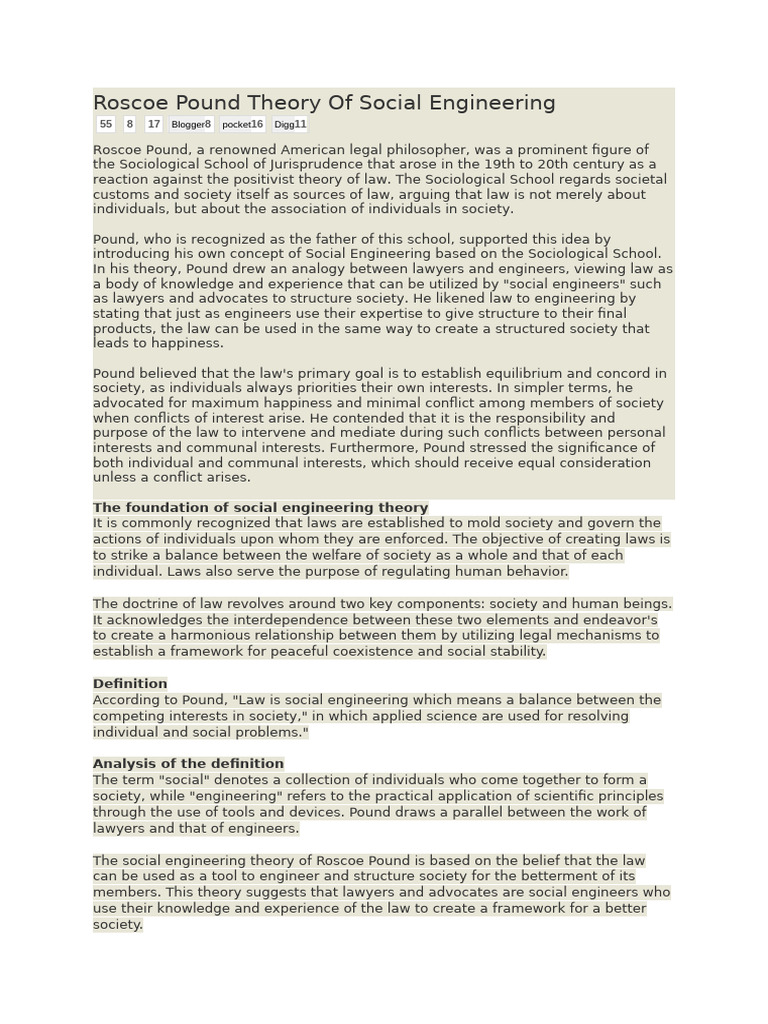 Roscoe Pound Theory of Social Engineering | PDF | Jurisprudence | Society