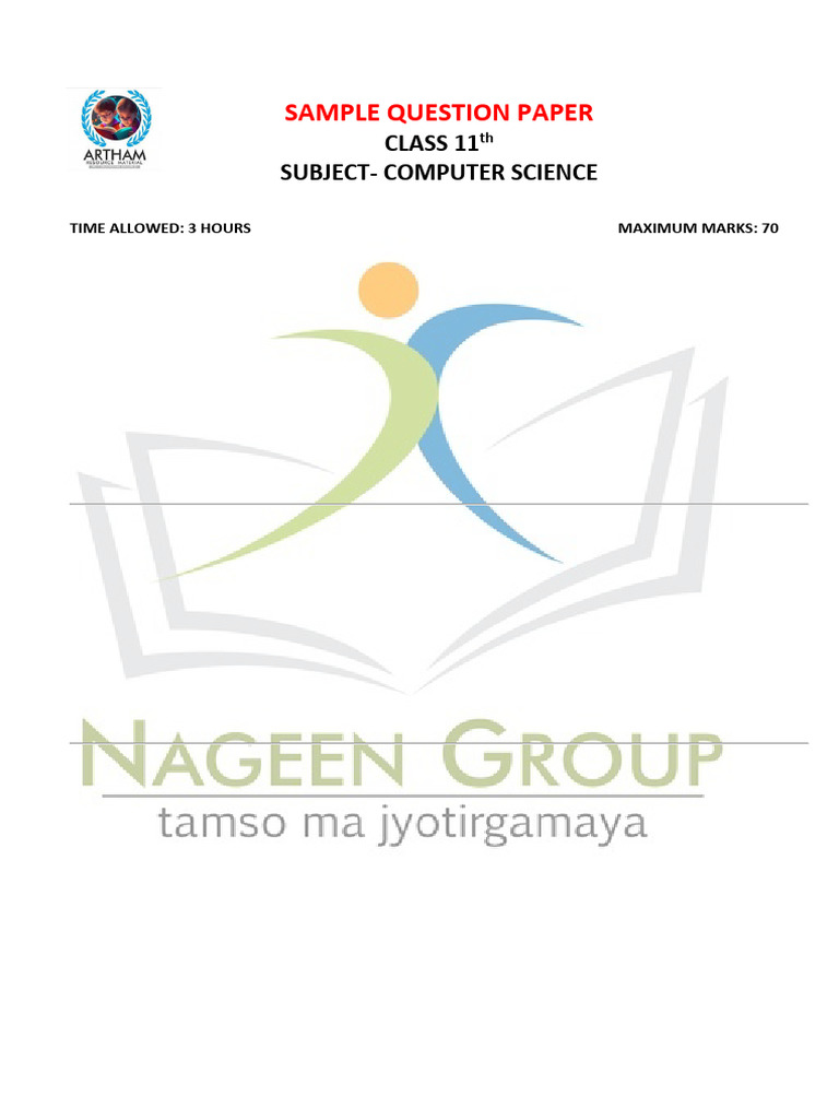 Class 11 Sample Question Paper Computer Science (2024-25) - 1 | PDF ...