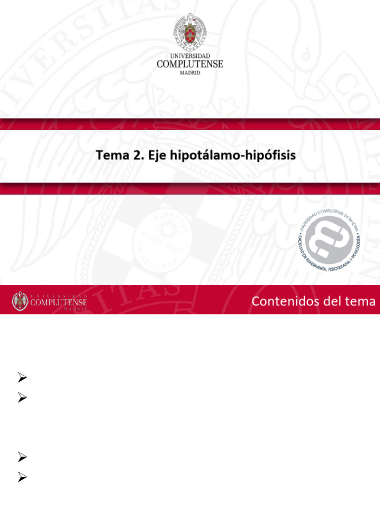 T2. Eje Hipotálamo-Hipófisis | PDF | Hipotálamo | Hormona luteinizante