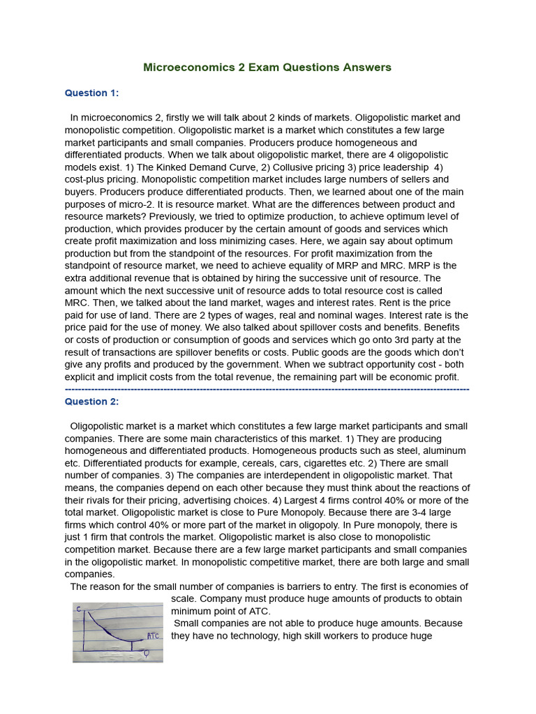 Microeconomics 2 Exam Questions Answer | PDF | Demand | Oligopoly