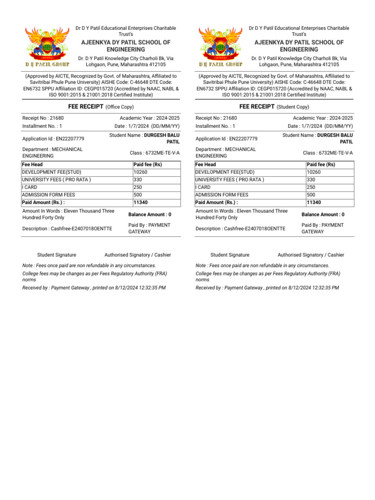 Fee Receipt | PDF | Money | Services (Economics)