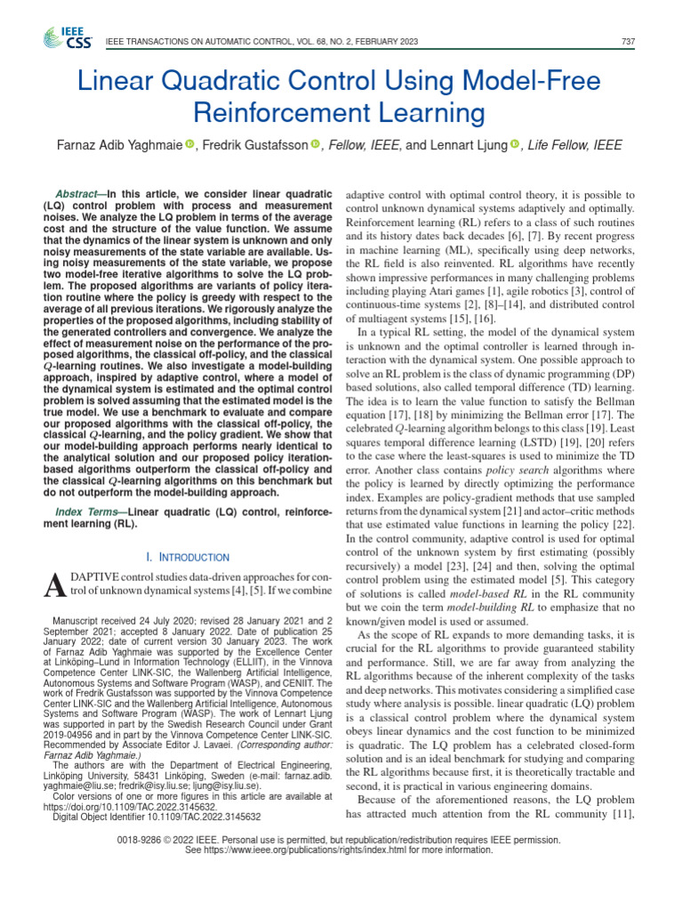 Model-Free RL for Linear Quadratic Control | PDF | Mathematical Optimization | Applied Mathematics