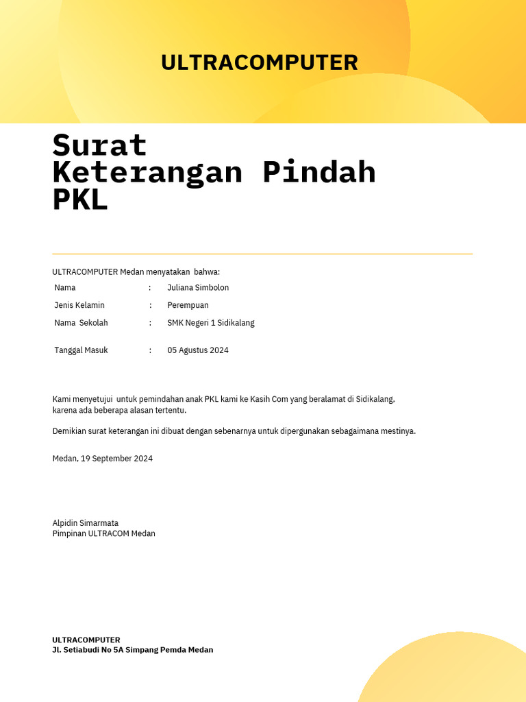 Surat Keterangan Kerja Bold Putih Kuning | PDF